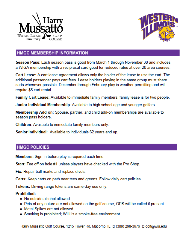 Season Pass Form - Harry Mussatto Golf Course